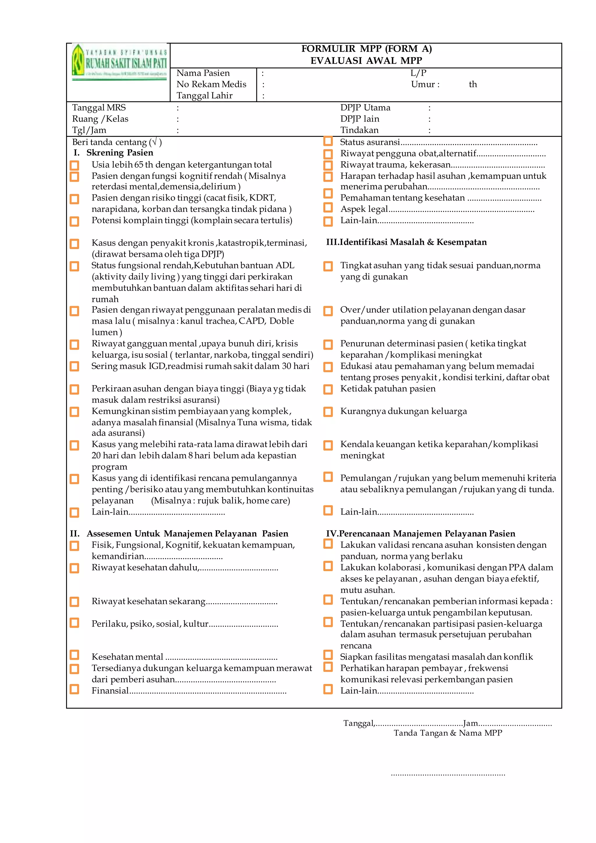 Format evaluasi awal dan catatan implementasi mpp 2019 | DOCX