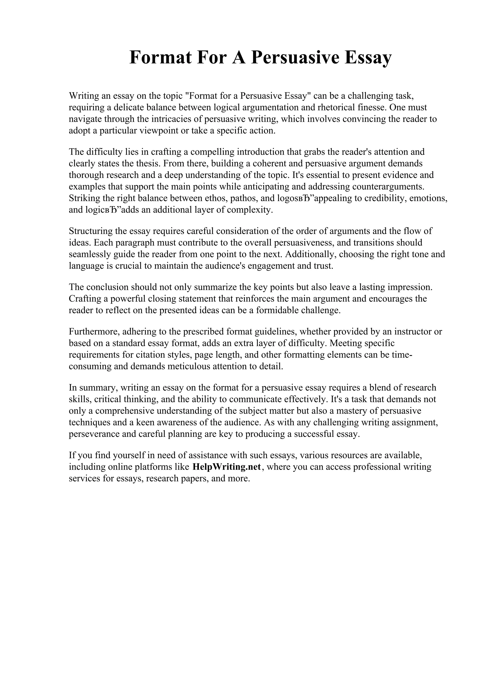 Format For A Persuasive Essay.pdf | Educational Assessment | Education