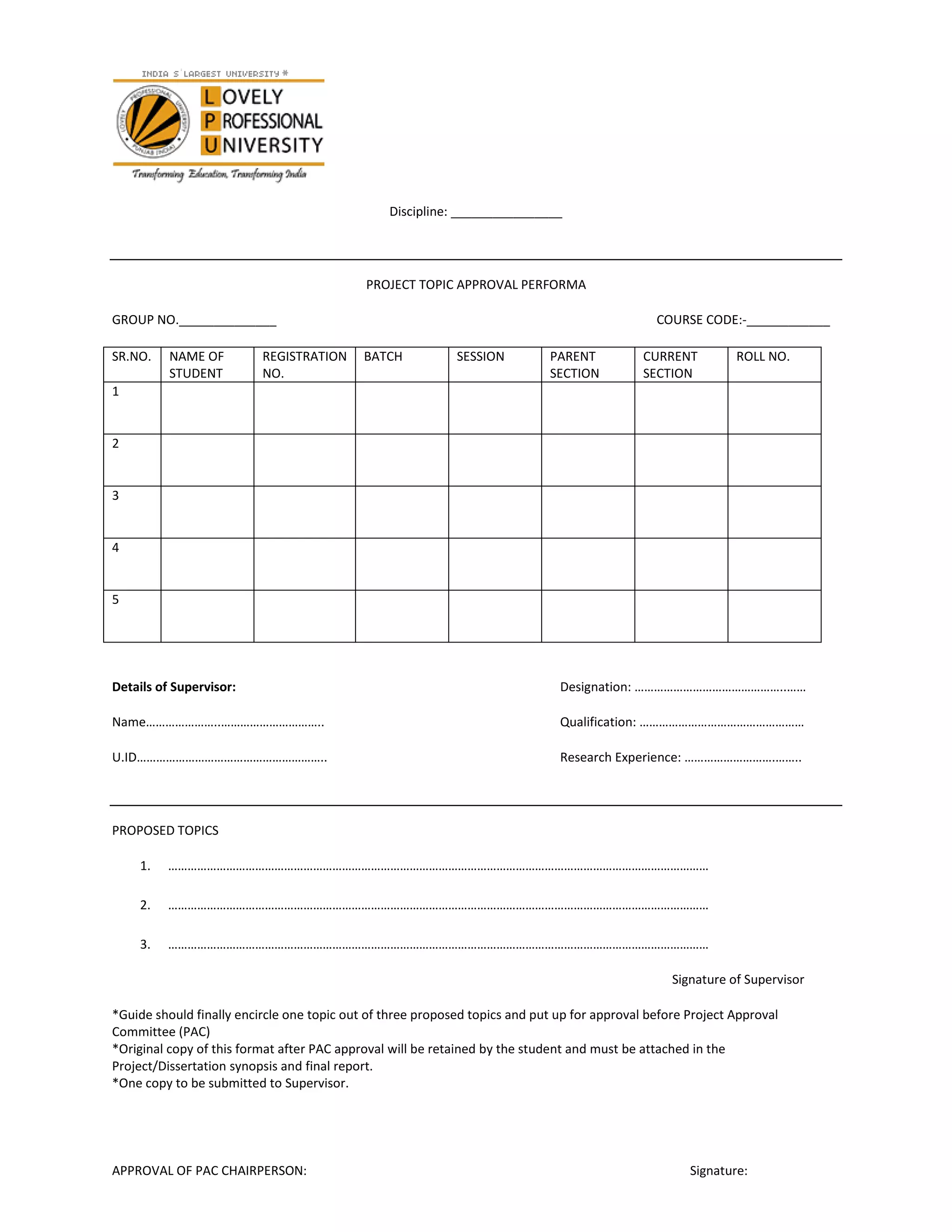 Format for approval of capstone project topic | PDF