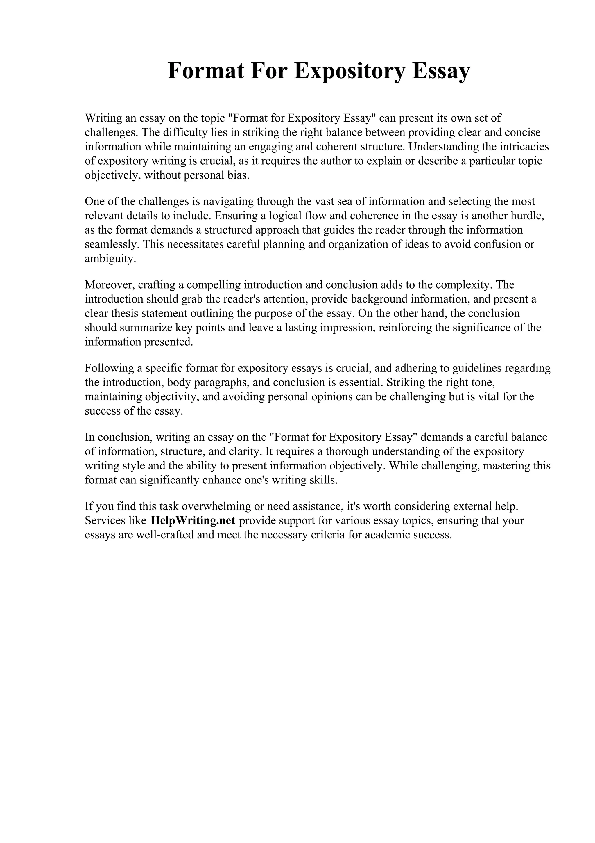 Format For Expository Essay.pdf | Undergraduate Education | College ...