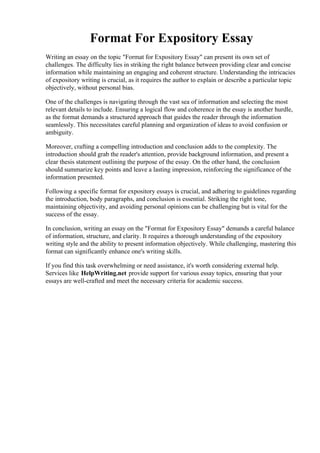 Format For Expository Essay. . How to write Excellent Expository Essays ...