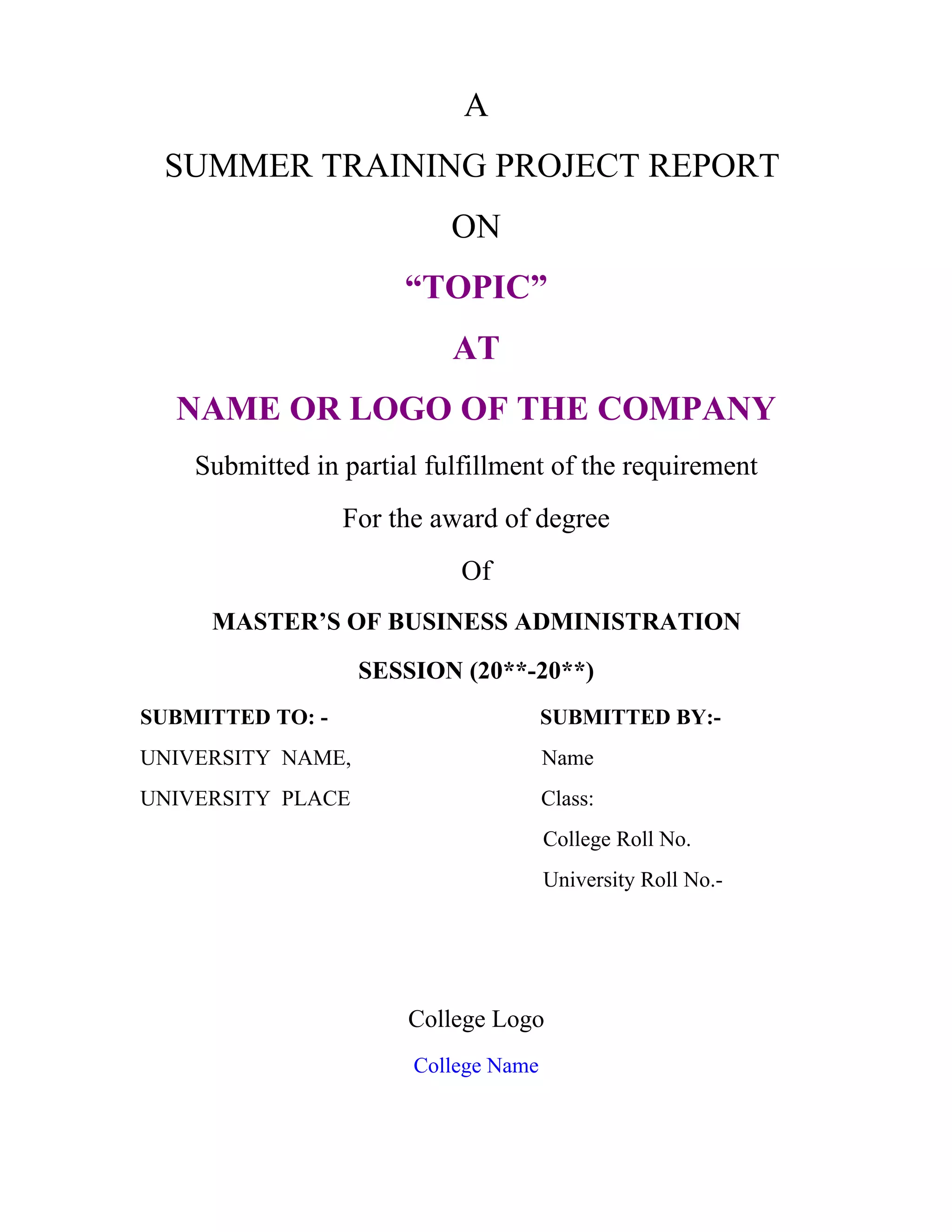 Formatforsummertrainingreport | PDF