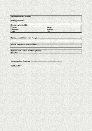 Personal Information Form For Employees