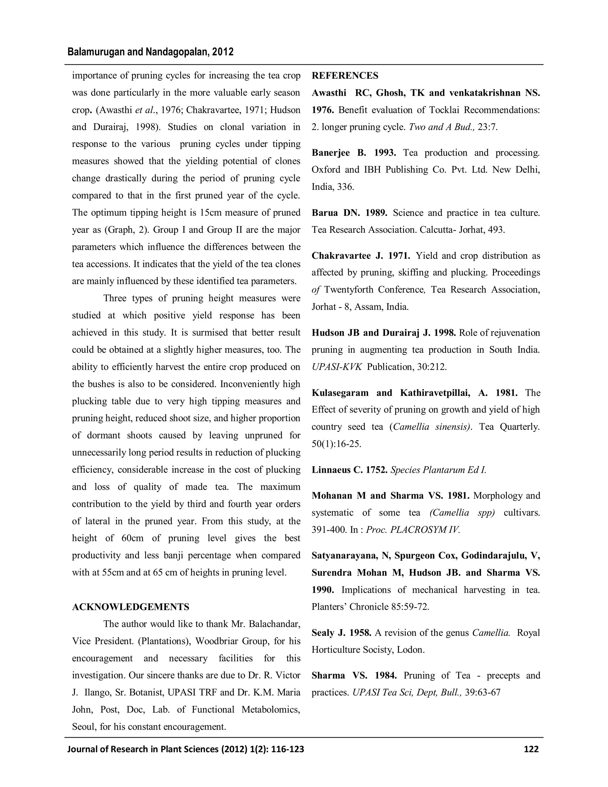 Formation, growth and productivity of the tea bush | PDF