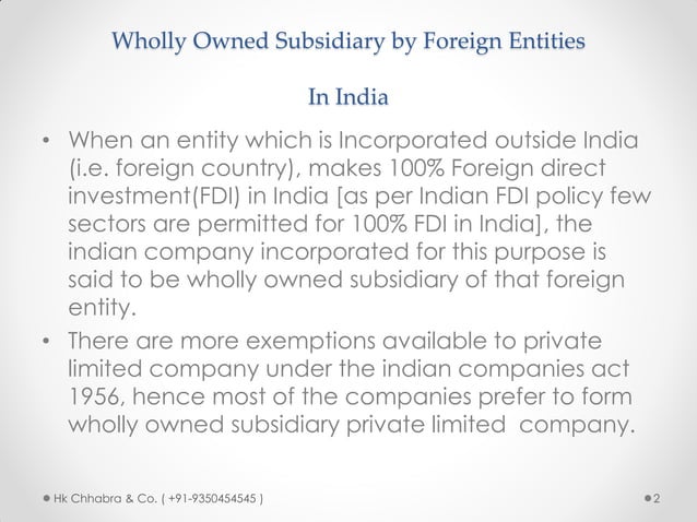 Formation of a wholly owned subsidiary in india (the process) | PDF