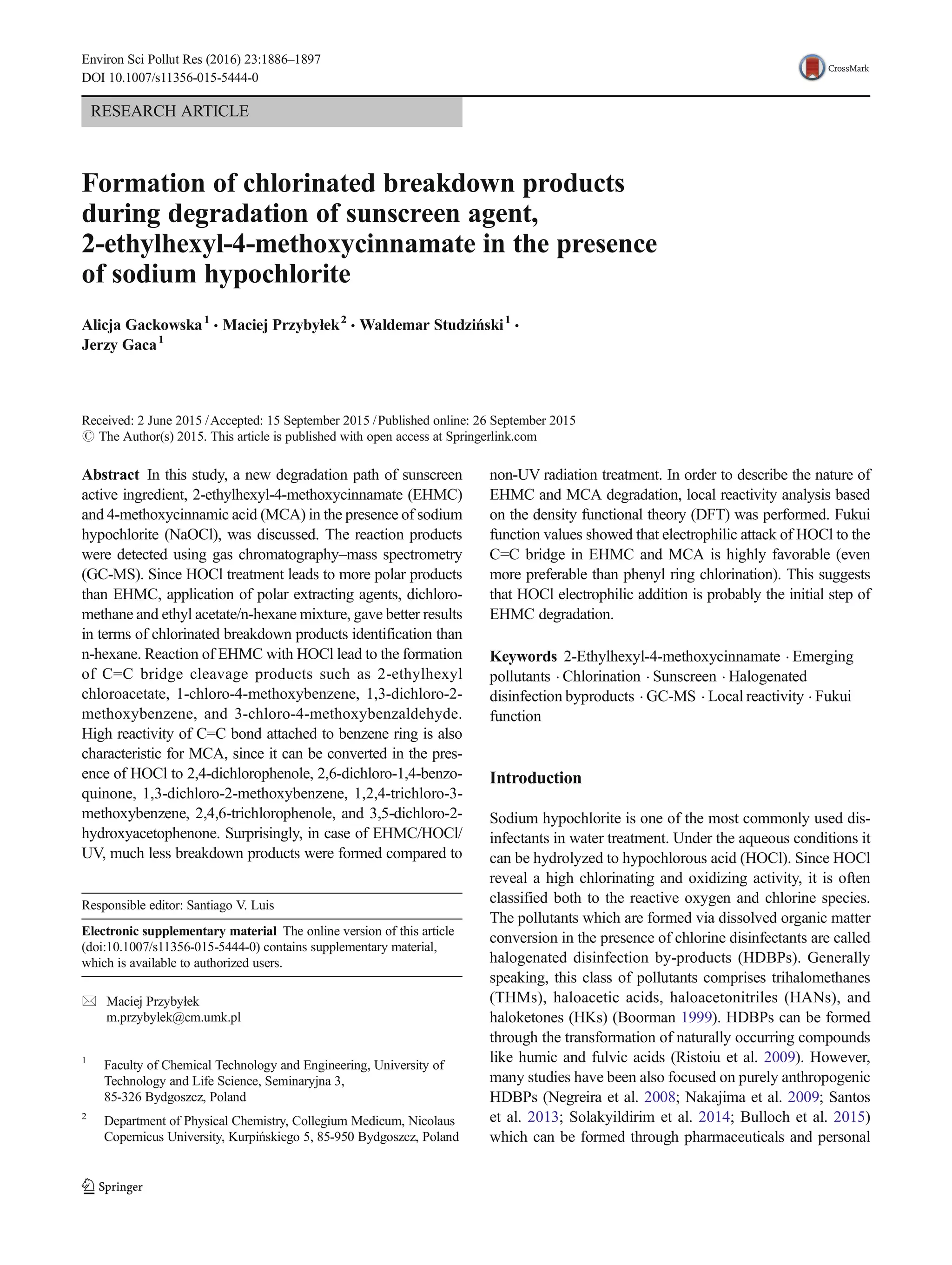 Formation of chlorinated breakdown products during degradation of ...
