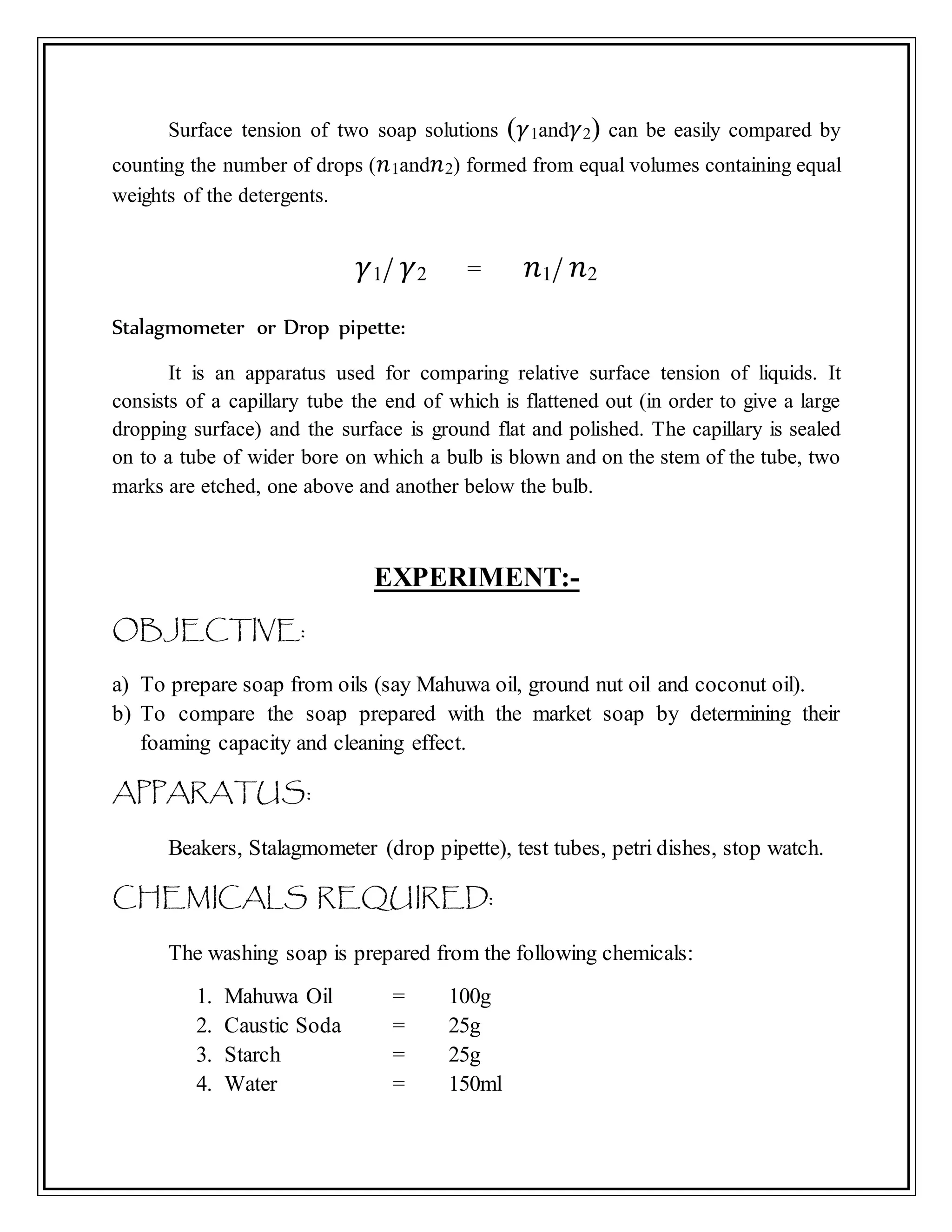Formation of soap & foaming capacity of soap | DOCX