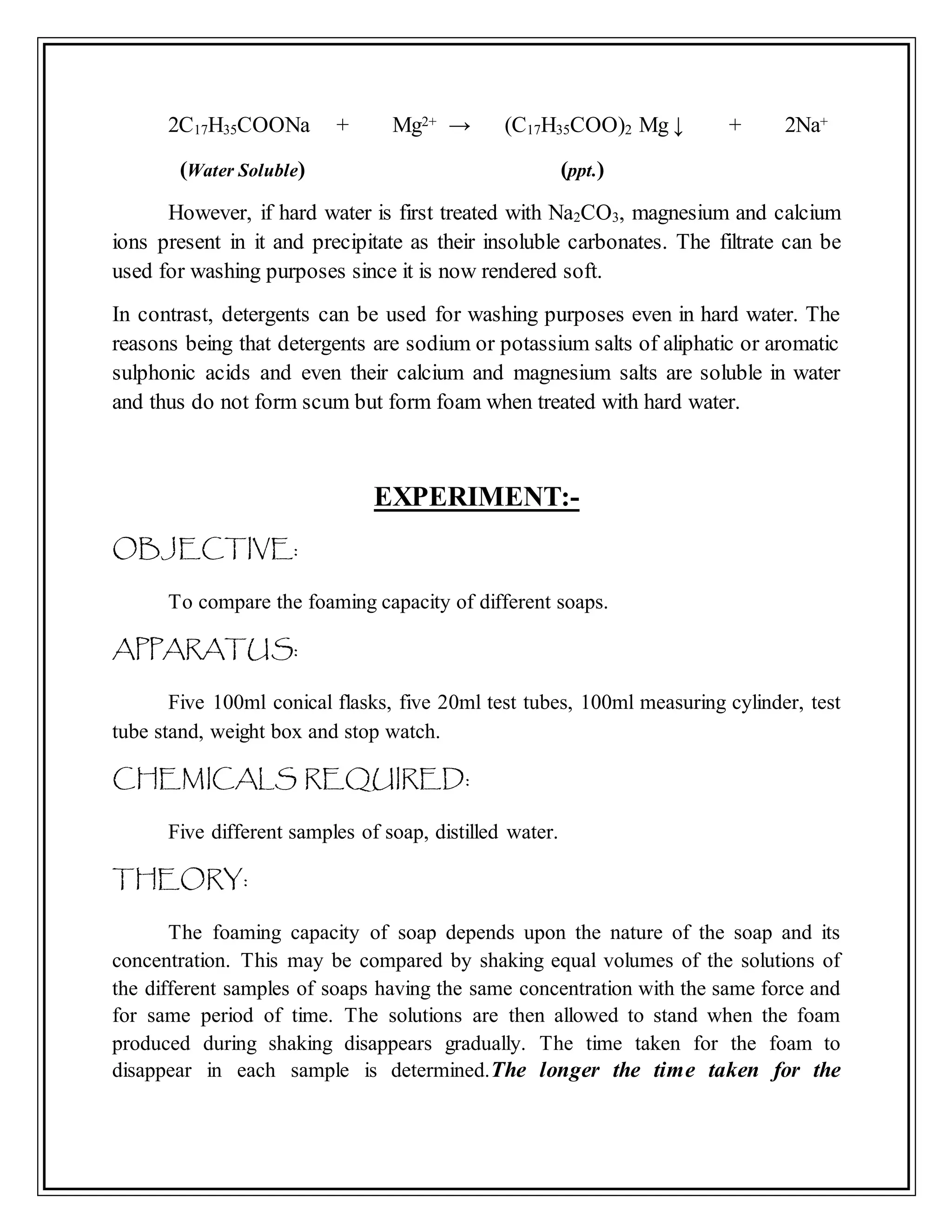 Formation of soap & foaming capacity of soap | DOCX