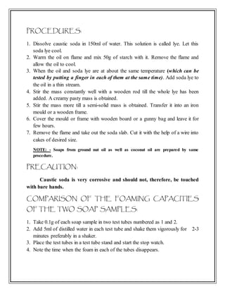 Formation of soap & foaming capacity of soap | DOCX