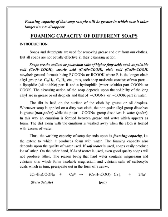 Formation of soap & foaming capacity of soap | DOCX