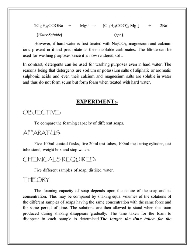Formation of soap & foaming capacity of soap | DOCX