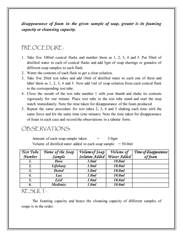 Formation of soap & foaming capacity of soap | DOCX