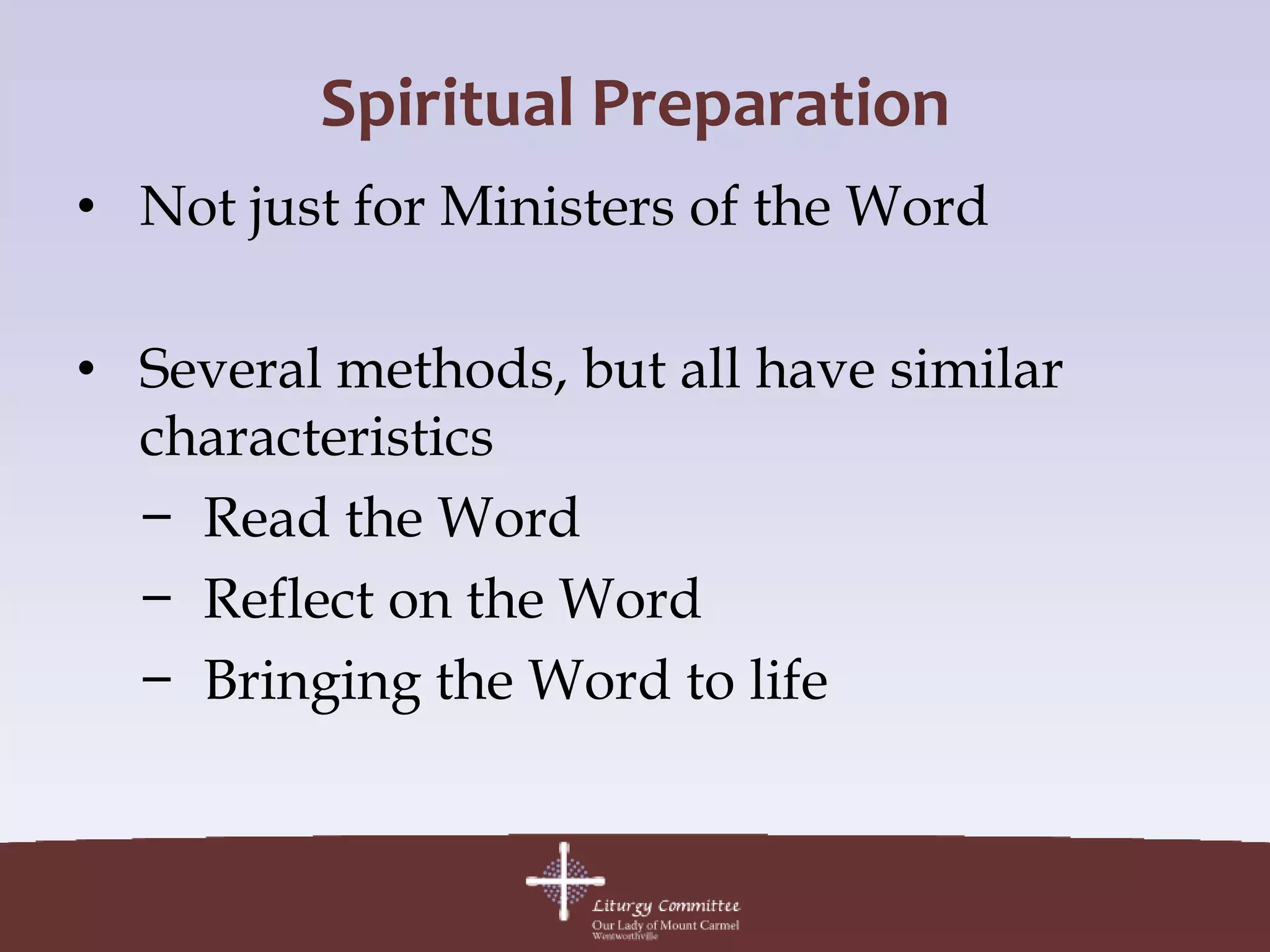 Ministry of the Word Formation Workshop: Spiritual Preparation | PPTX