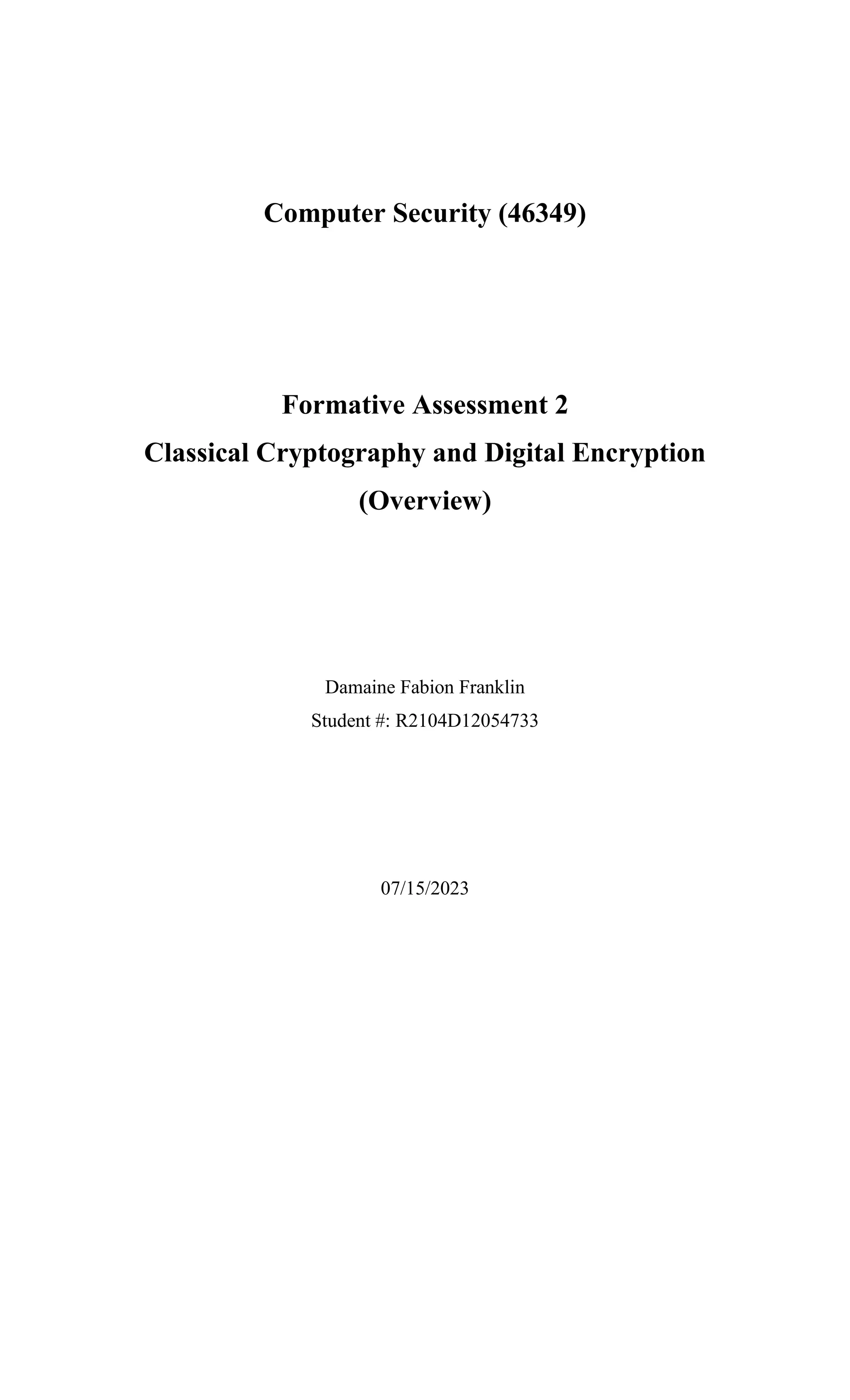 Classical Cryptography and Digital Encryption | PDF