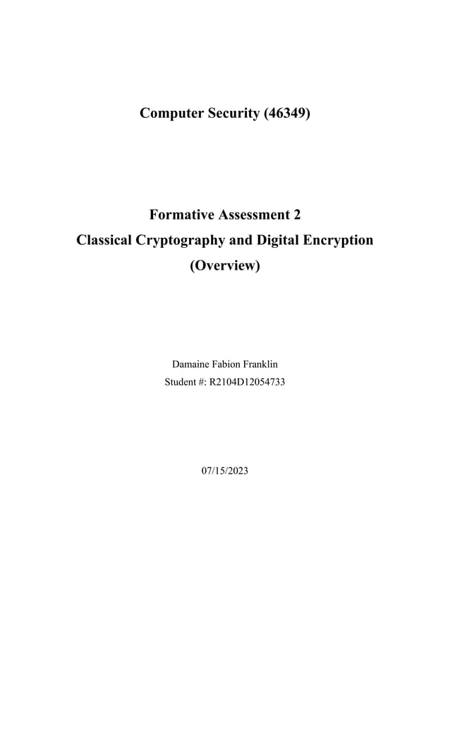 Classical Cryptography and Digital Encryption | PDF