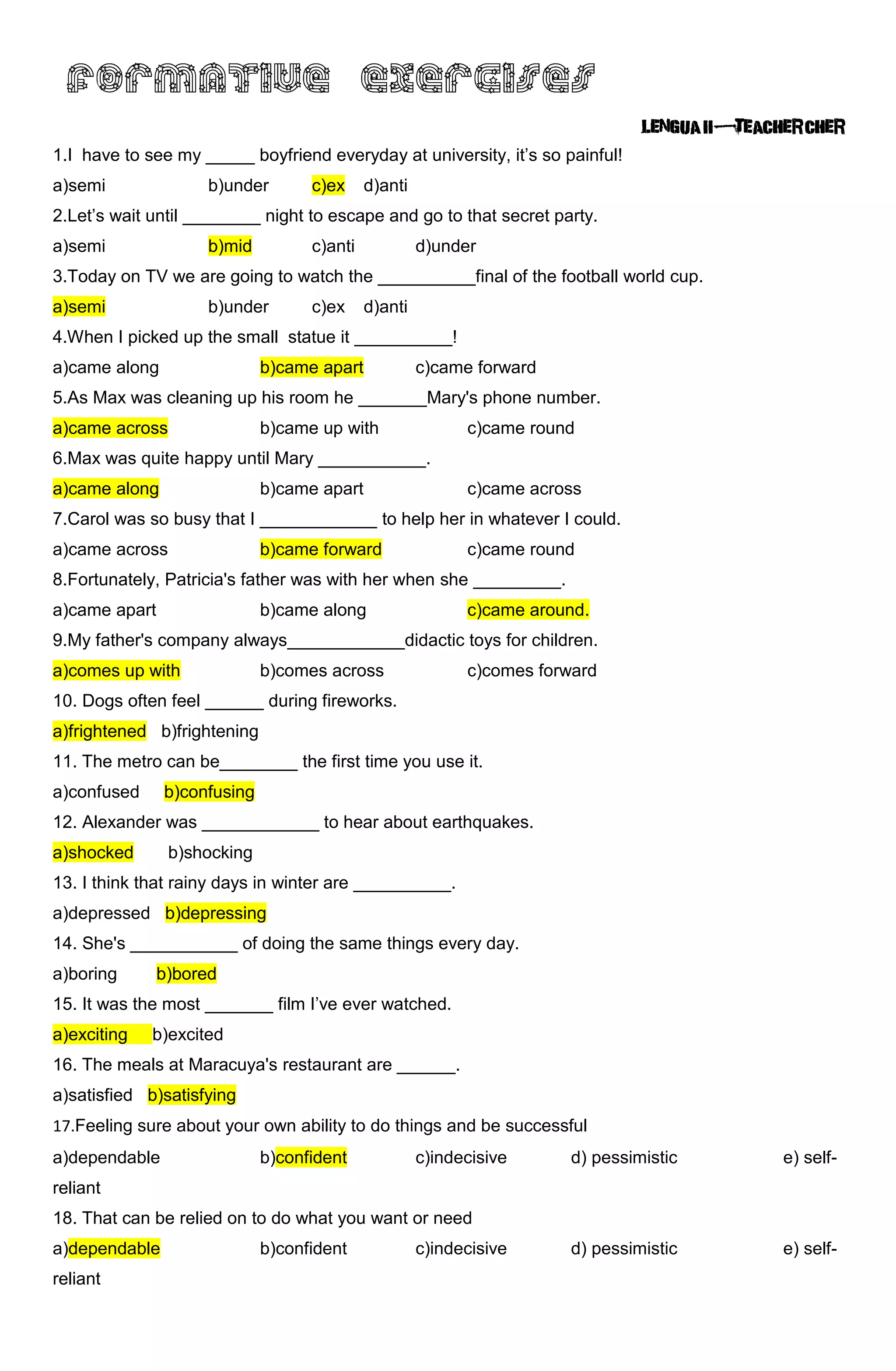 Formative exerciseslengua ii answers | PDF | Education
