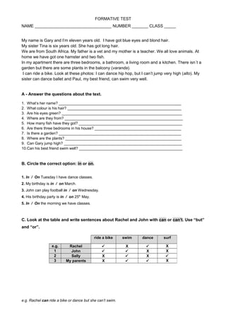 Formative test - 5th grade - English | DOC