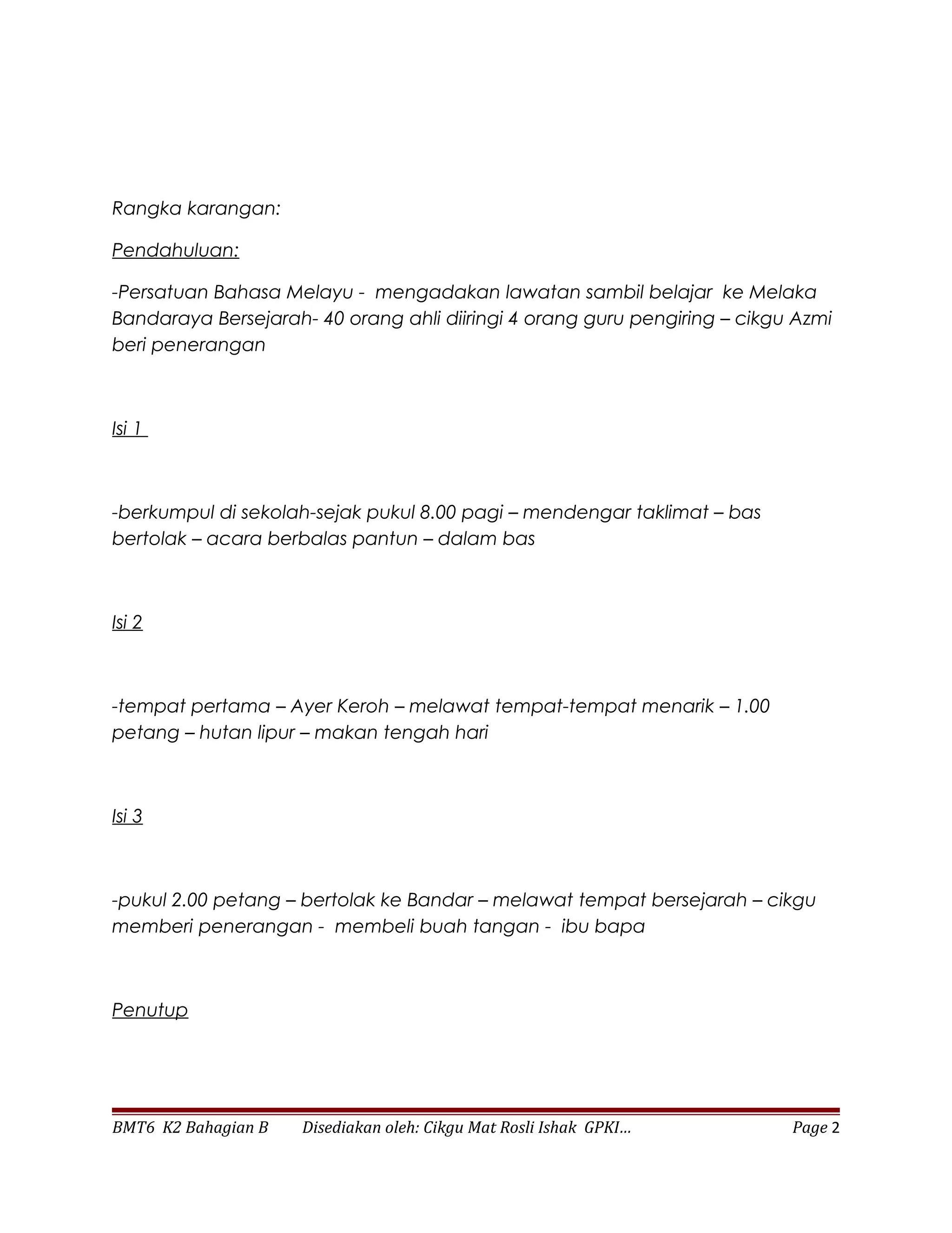 Format karangan laporan bm thn 5 & 6 | DOC