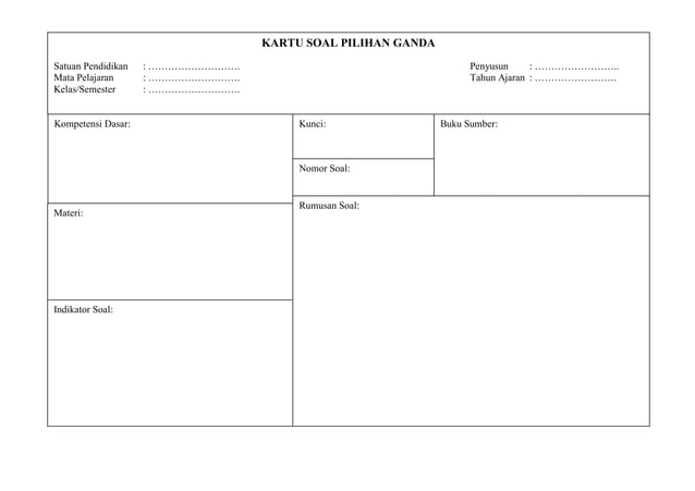 [Format] kartu soal pg | PDF