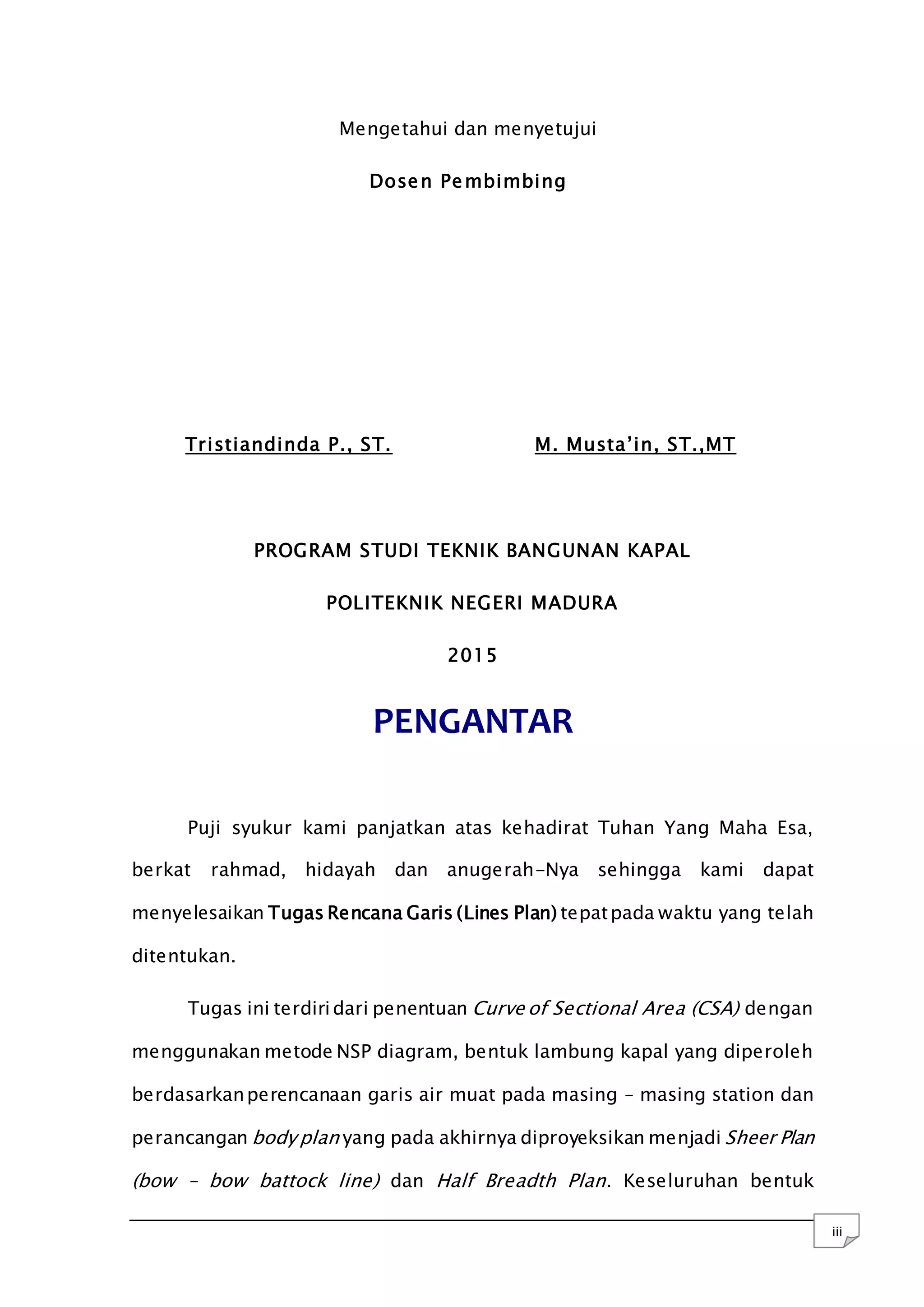 Format laporan lines plan (nsp) Ship Building Engineering 2015 ...