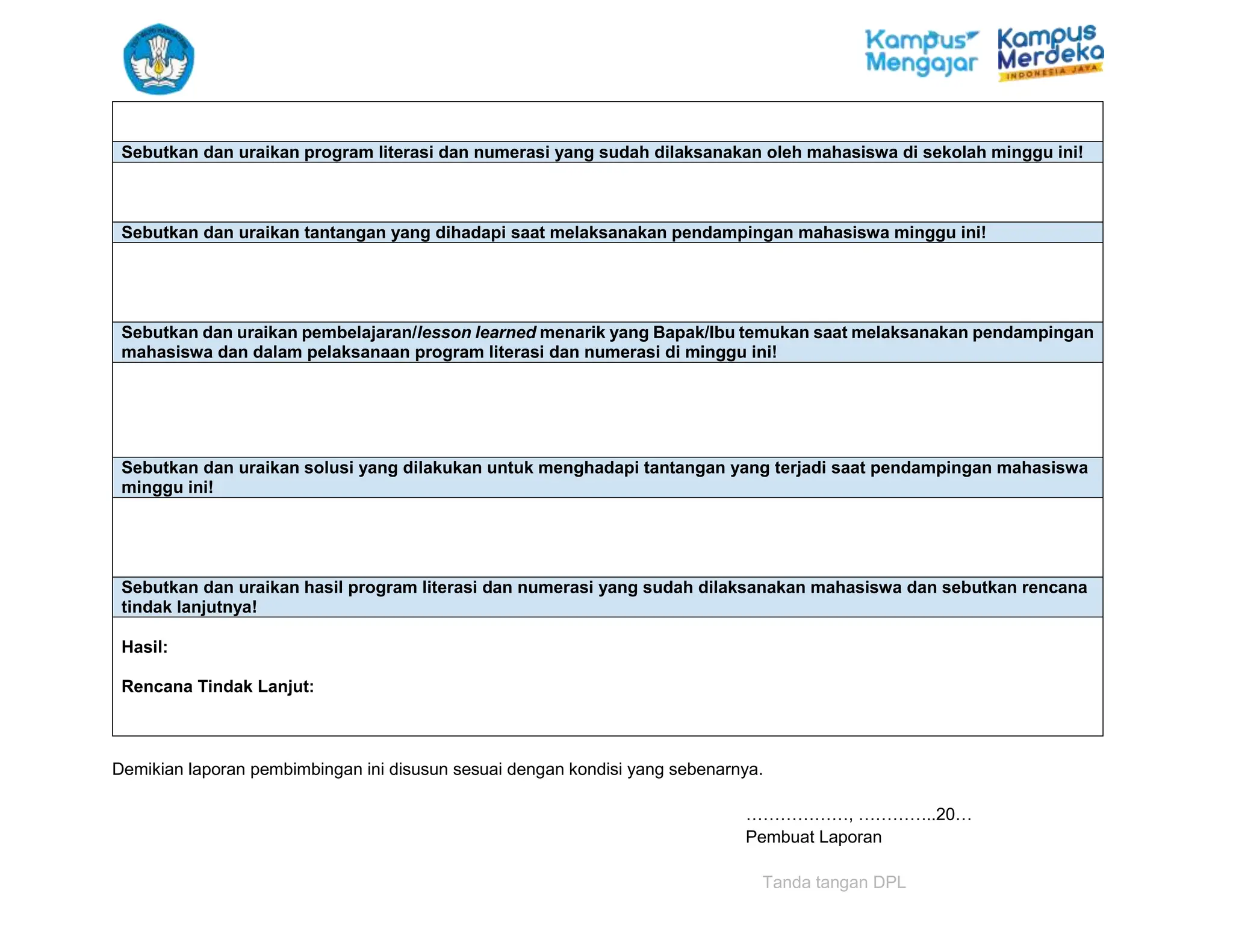 Format Laporan Mingguan Dosen pendamping lapangan.docx