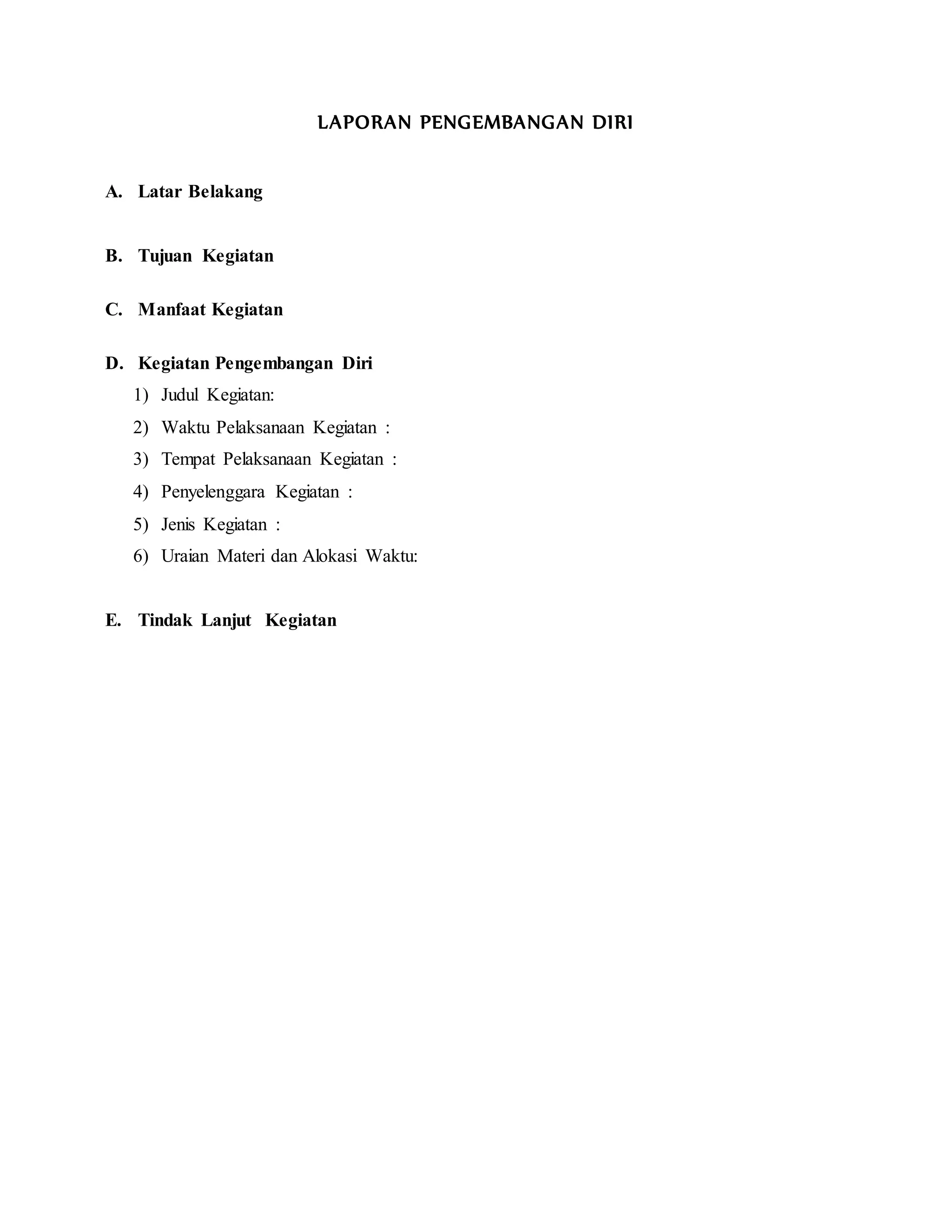 Format laporan pengembangan diri | DOCX