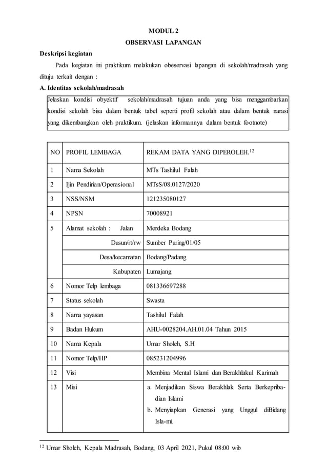 Format laporan ppl m-1 | PDF