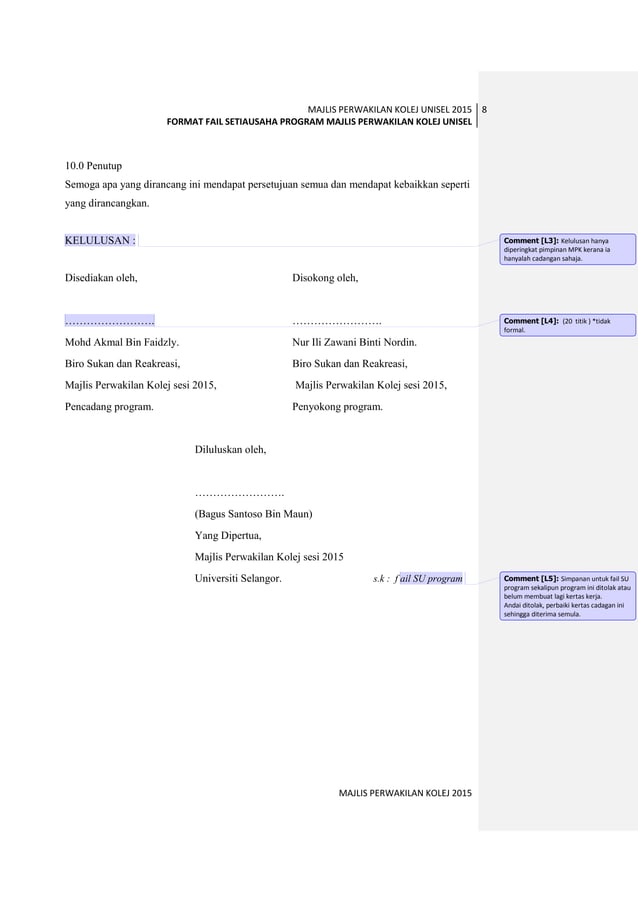 2015, RUJUKAN: FORMAT LENGKAP SETIAUSAHA PROGRAM/ PERSATUAN/KELAB ...