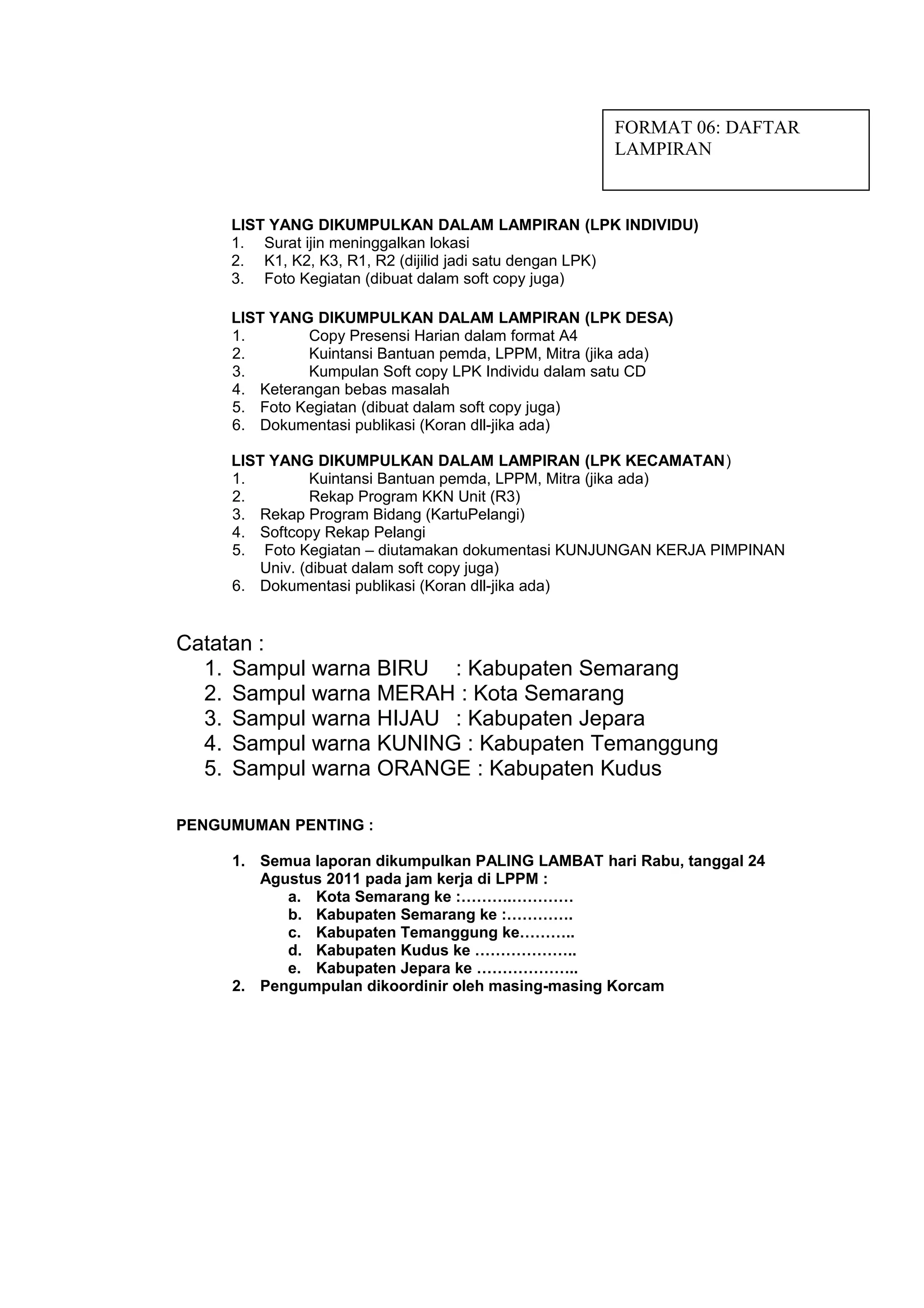 Format lpk (laporan program kerja) | DOC