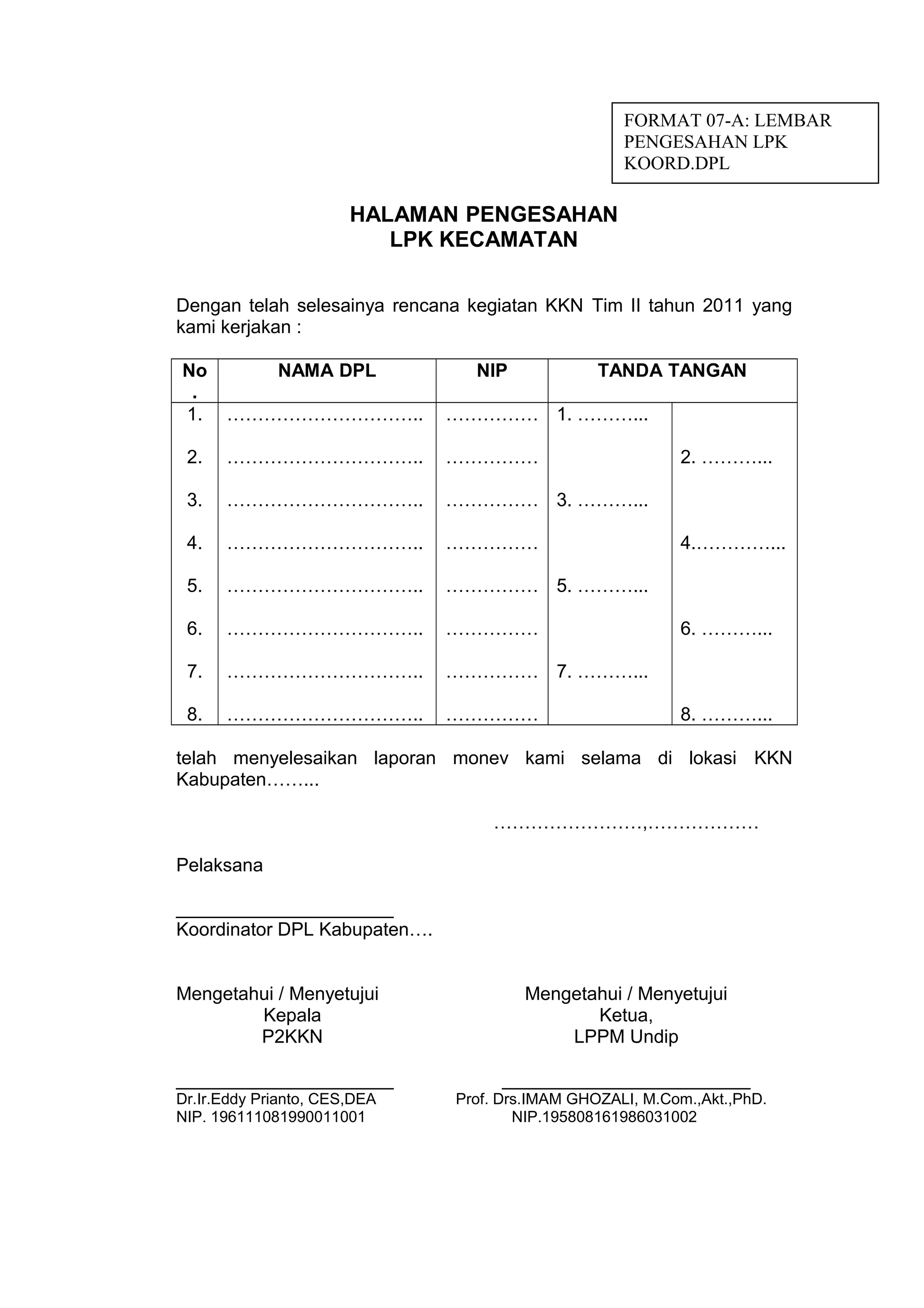 Format lpk (laporan program kerja) | DOC