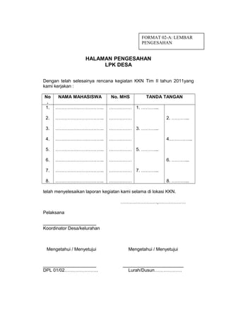 Format lpk (laporan program kerja) | DOC