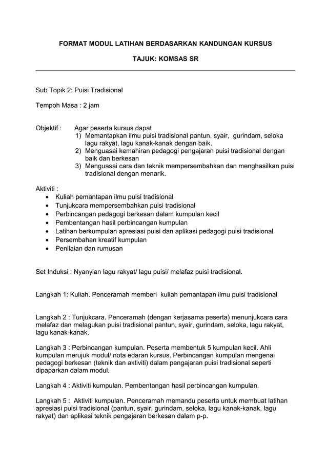 Format modul latihan berdasarkan kandungan kursus (2) | DOC