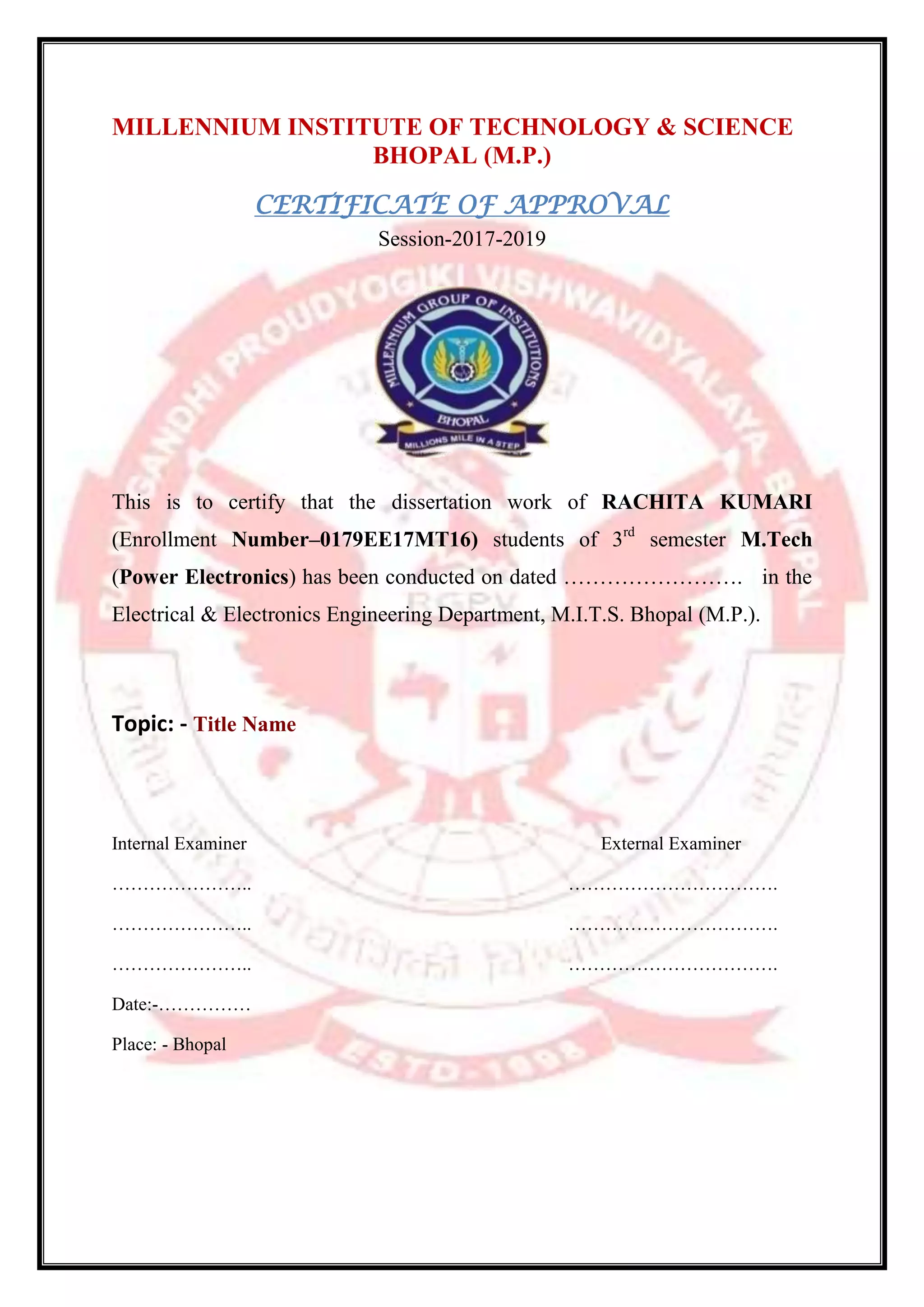Format mtech synopsis | PDF