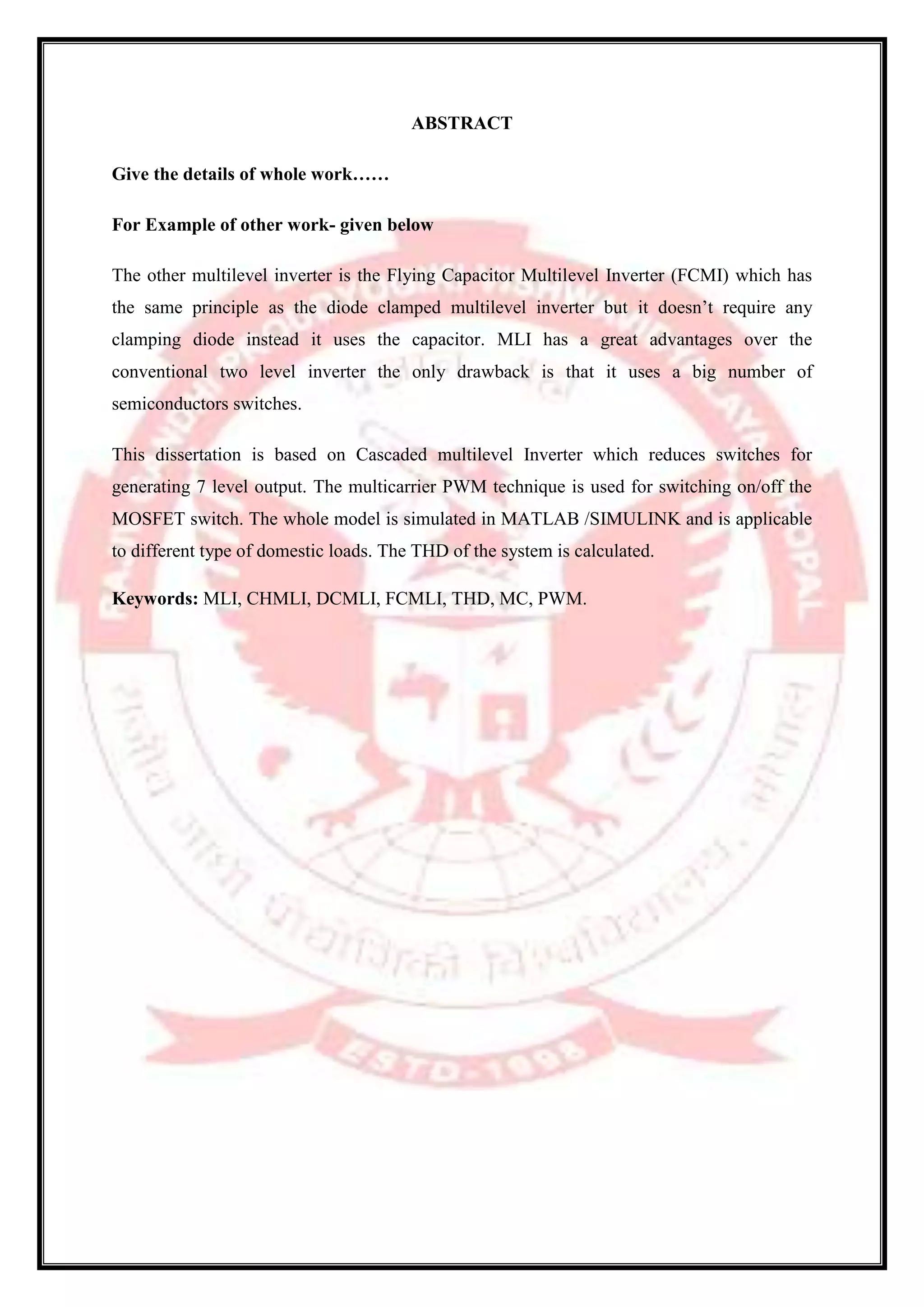 Format mtech synopsis | PDF