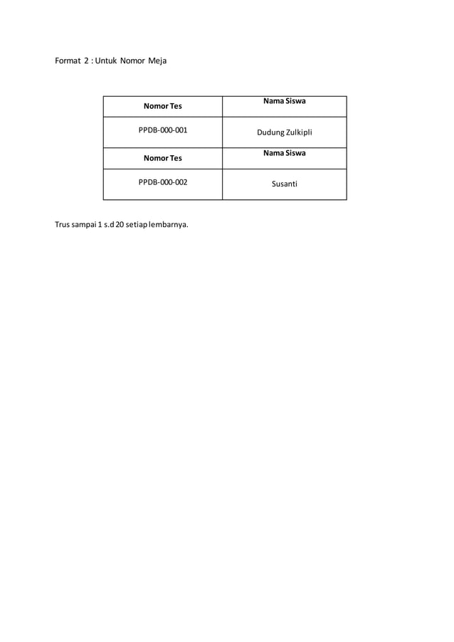 Format nomor meja tambahan | DOCX