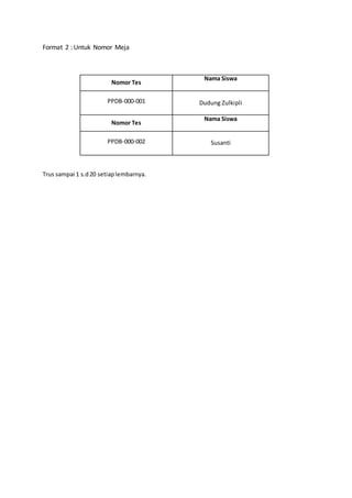 Format nomor meja tambahan | DOCX