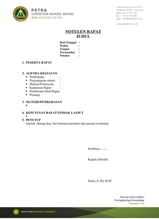 FORMAT NOTULEN YANG BAIK UNTUK MATA PILIHAN ADMINISTRASI PERKANTORAN | DOCX