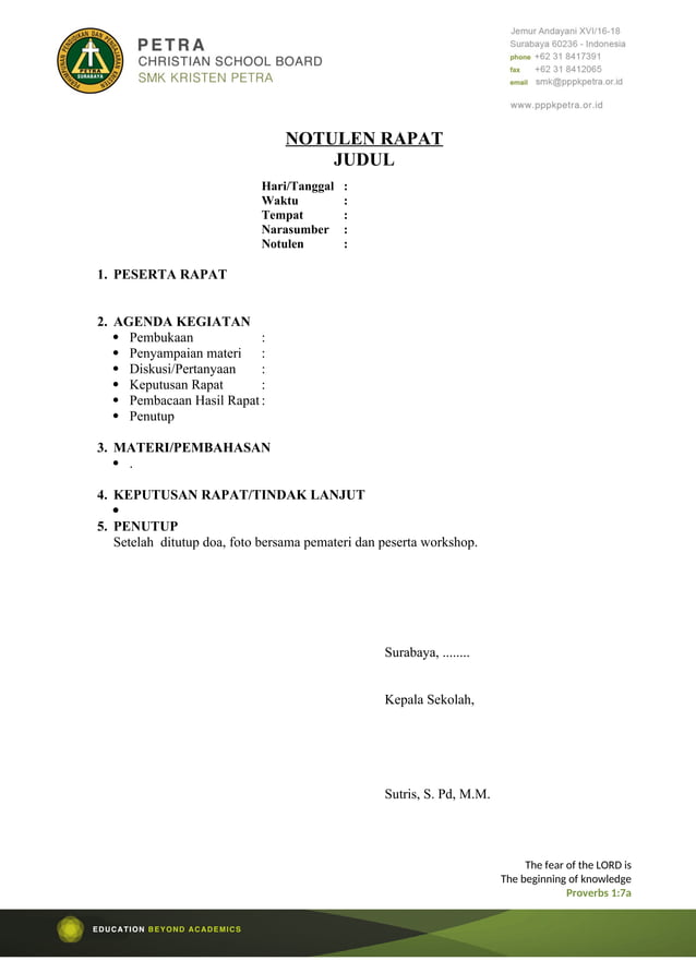 FORMAT NOTULEN YANG BAIK UNTUK MATA PILIHAN ADMINISTRASI PERKANTORAN | DOCX