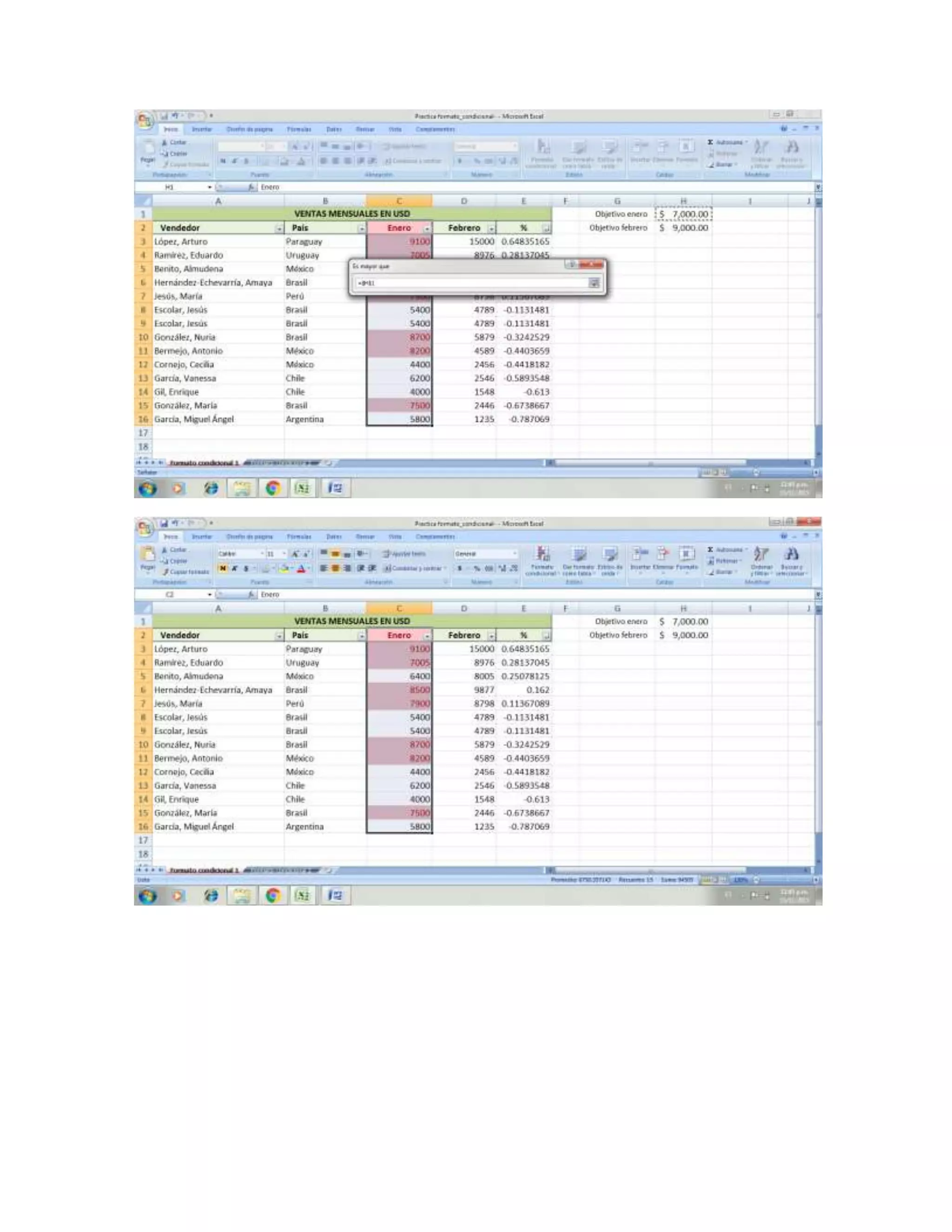 Formato condicional ejercicios | DOCX