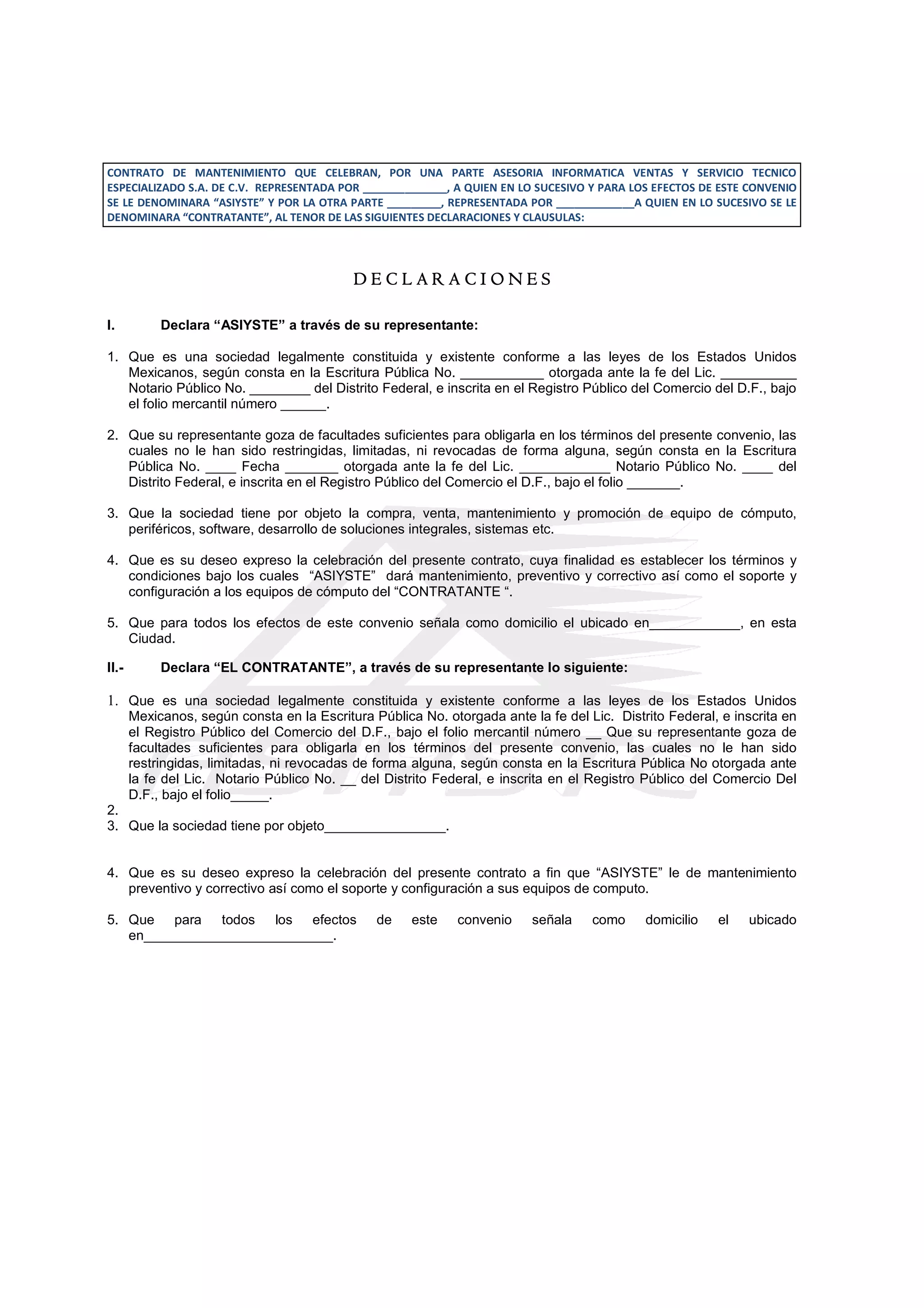 Formato contrato de mantenimiento | PDF