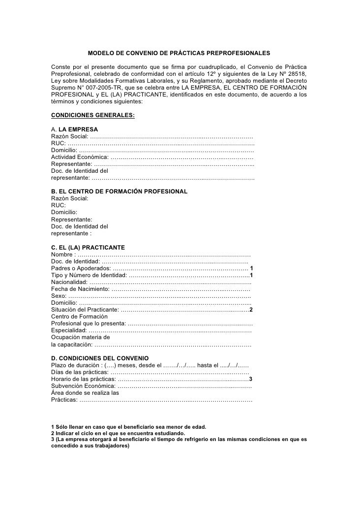 Formato convenio practicas pre profesionaless Formato convenio practicas pre profesionaless