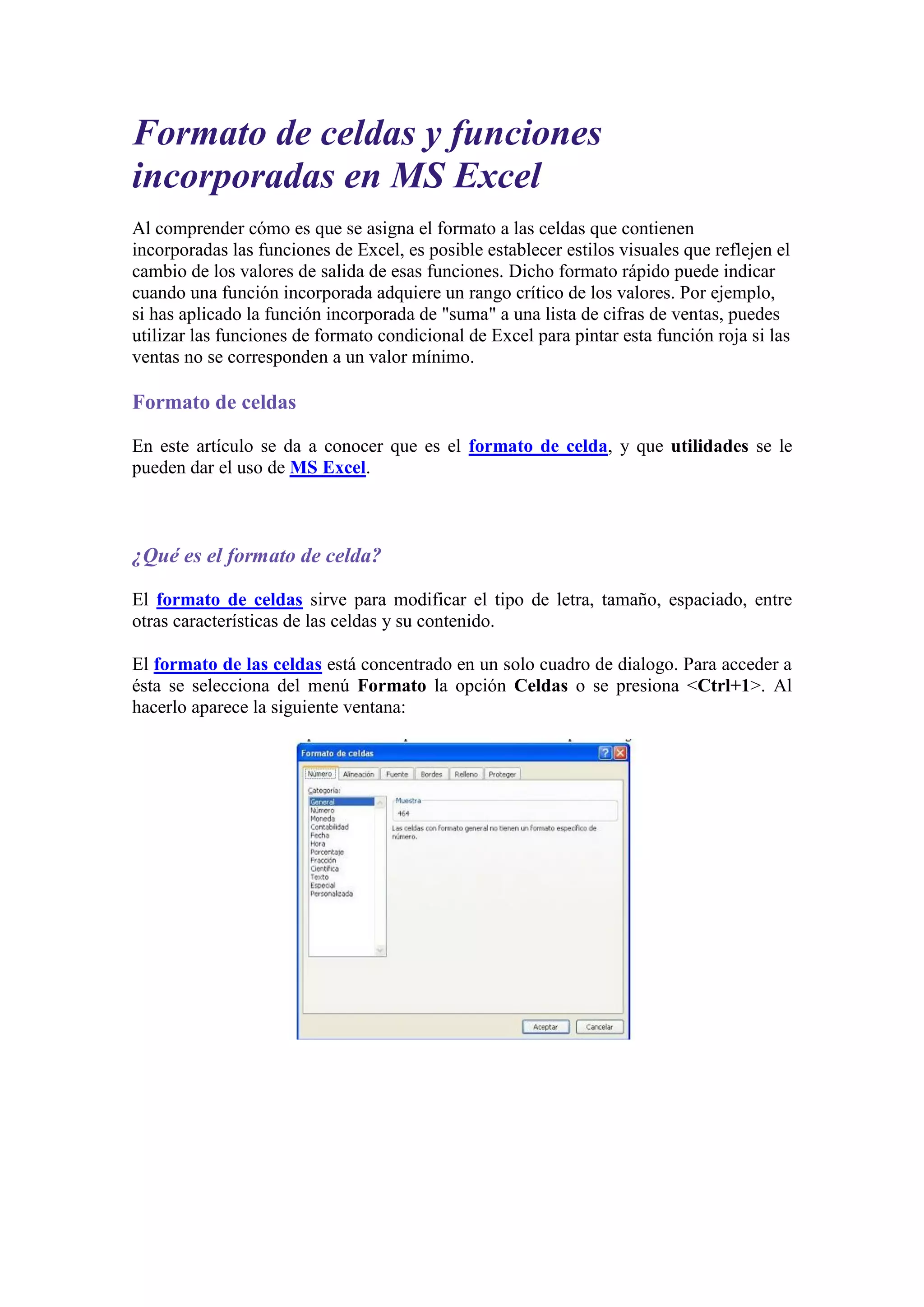 Formato de celdas y funciones | PDF
