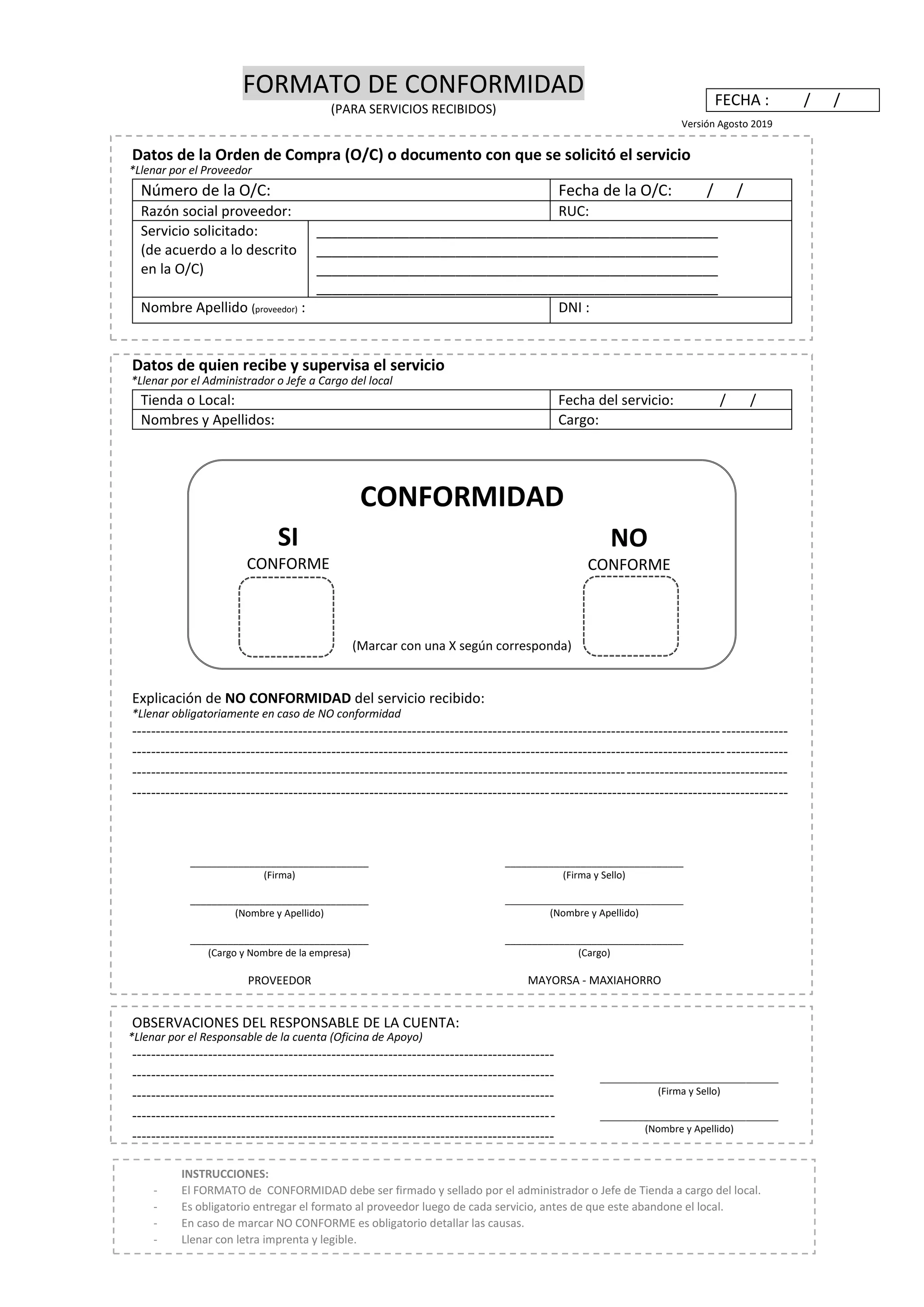 Modelo De Acta De Conformidad De Servicio