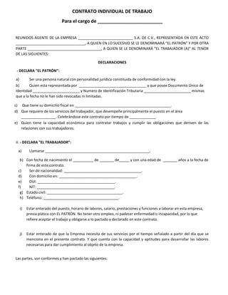 Formato De Contrato Individual De Trabajo Actualizado Noviembre 2022