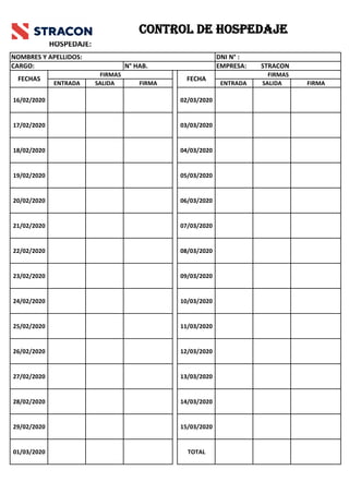Formato de control de hospedaje | PDF