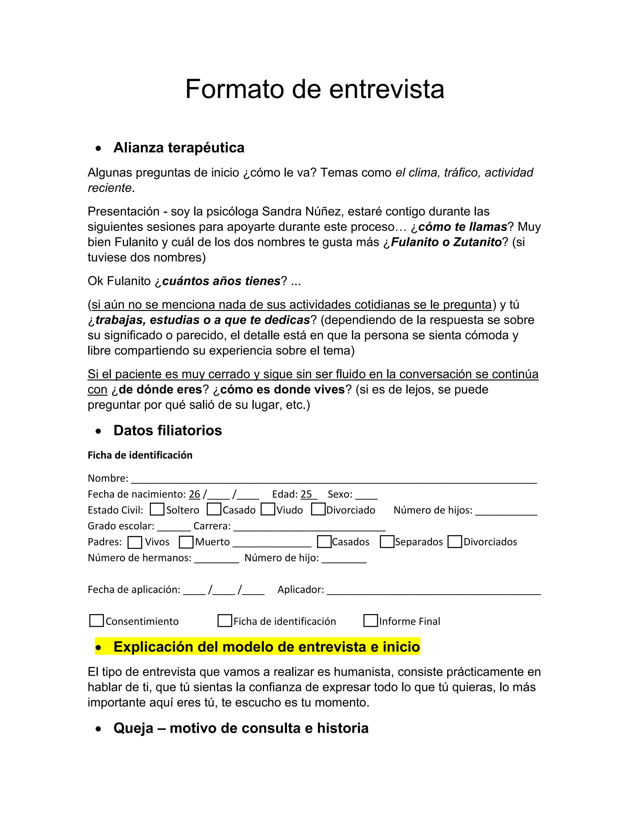 Formato de entrevista | PDF