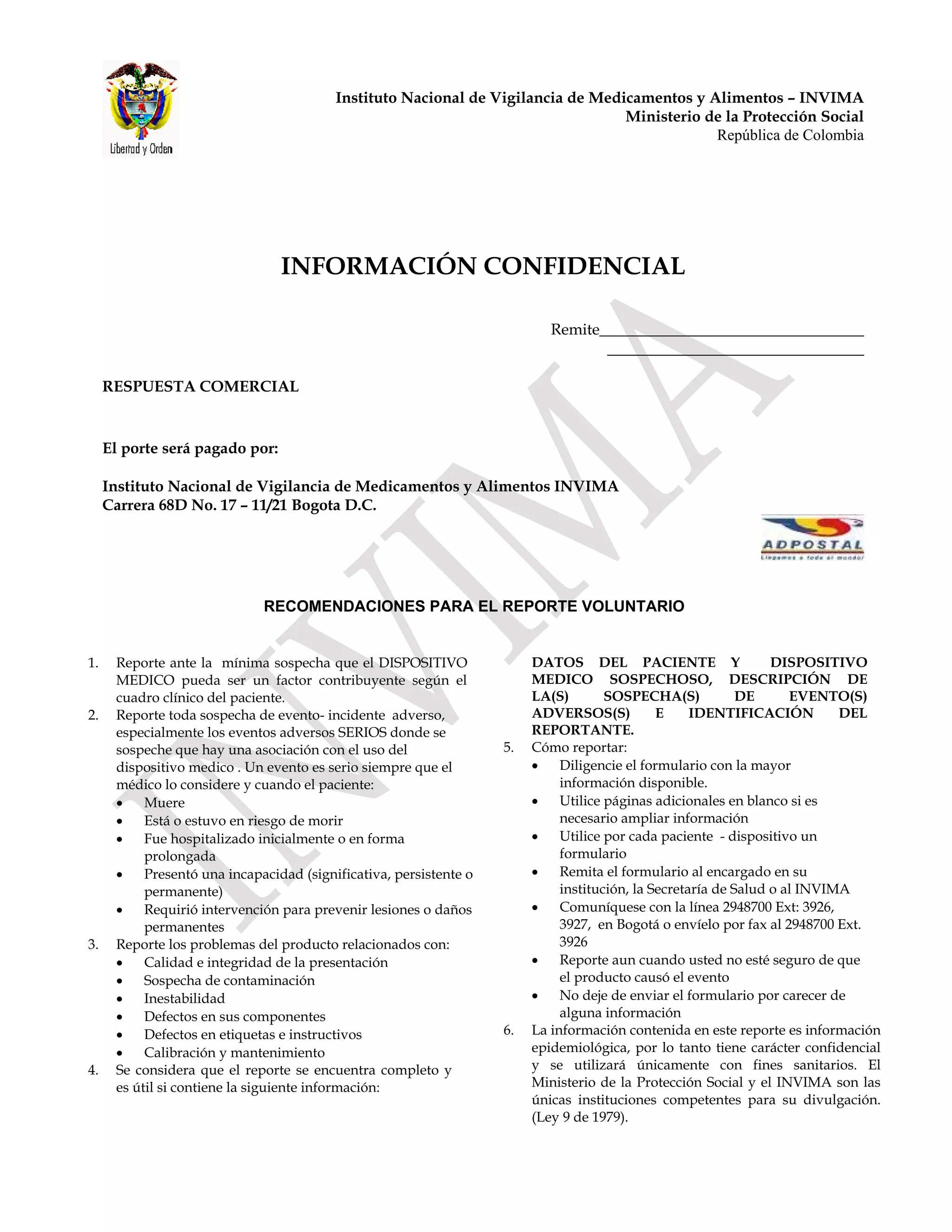 Formato de reporte de evento incidente adverso serio invima | PDF