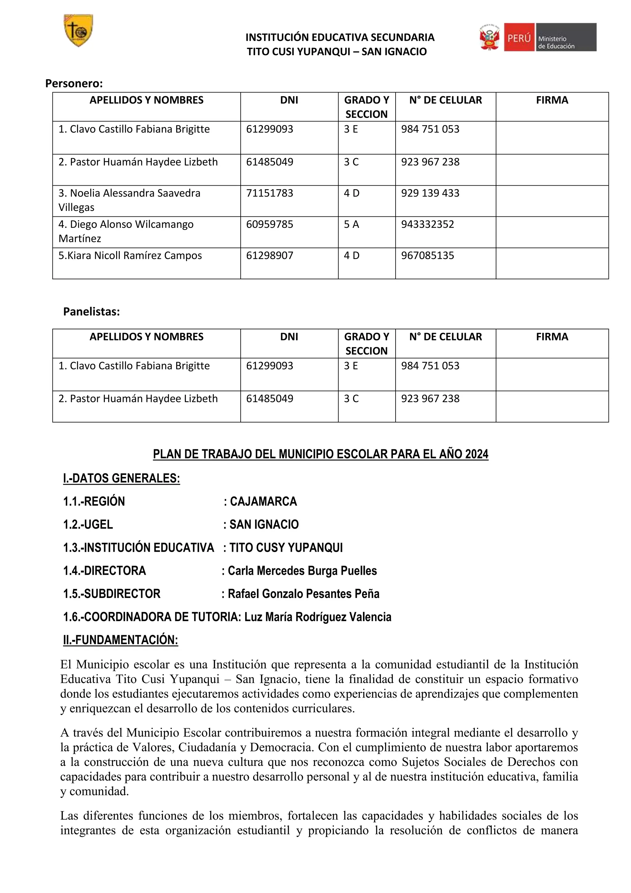 FORMATO DE SOLICITUD DE INSCRIPCIÓN DE LISTA Y PLAN DE TRABAJO IE TCY ...