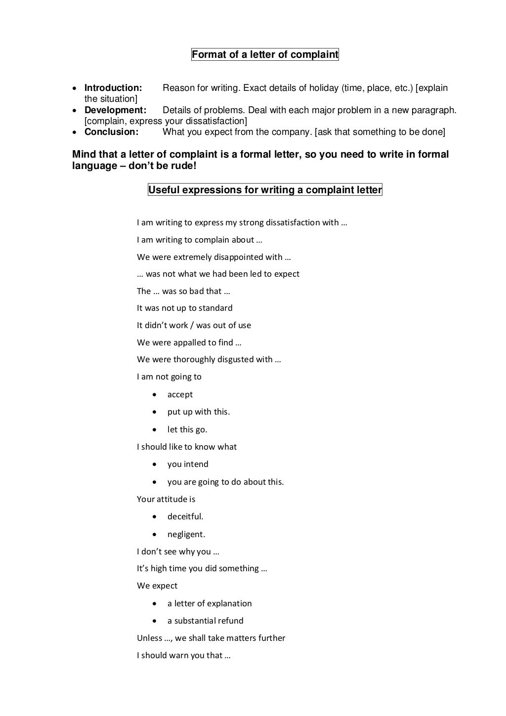 Format Of A Letter Of Complaint Published format-of-a-letter-of-complaint-published