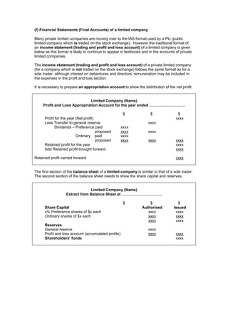 Income Statement Format O Level
